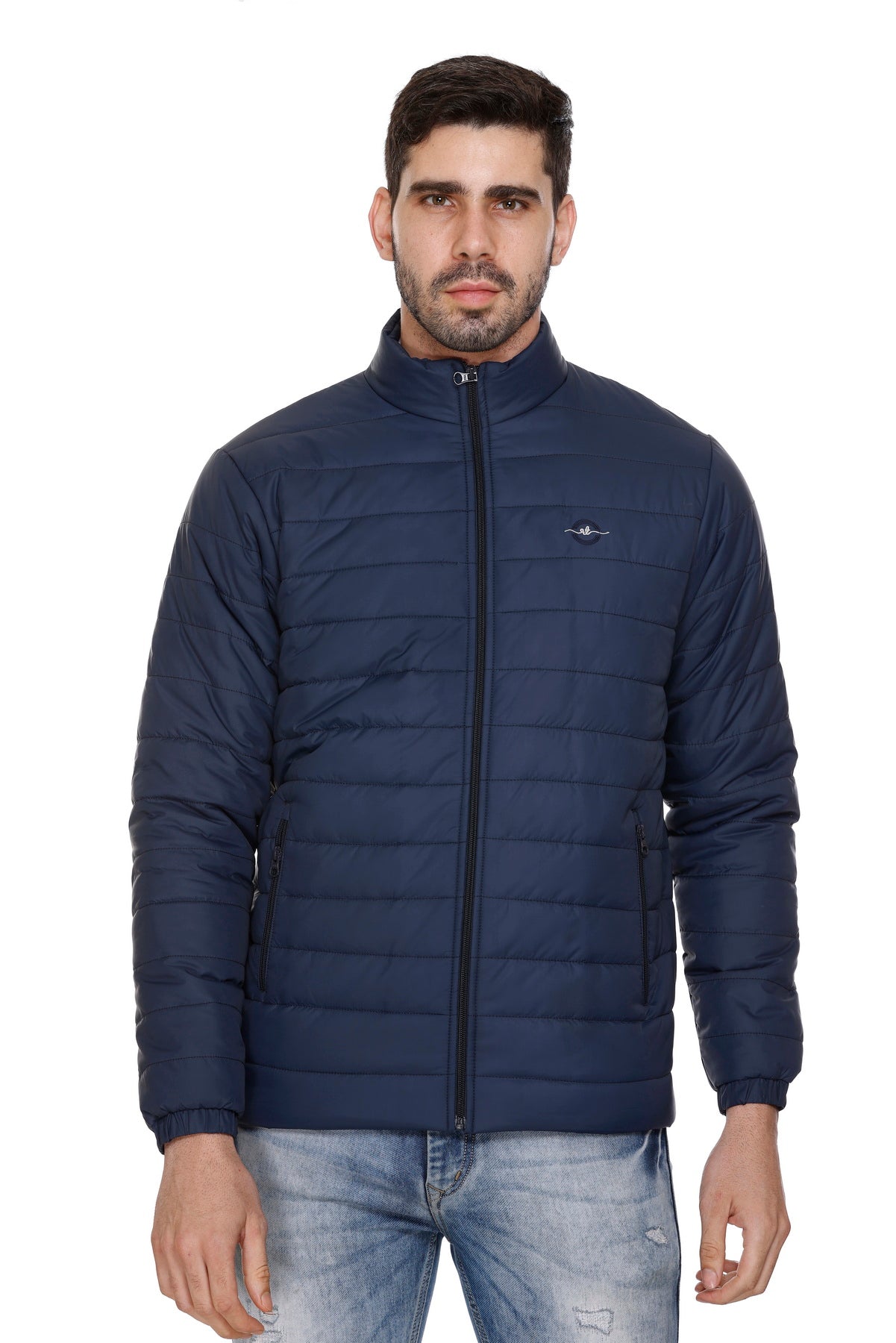NAVY NYLON ZIPPER MEN Puffer Jacket Singal Side Full Sleeve – Rare Times